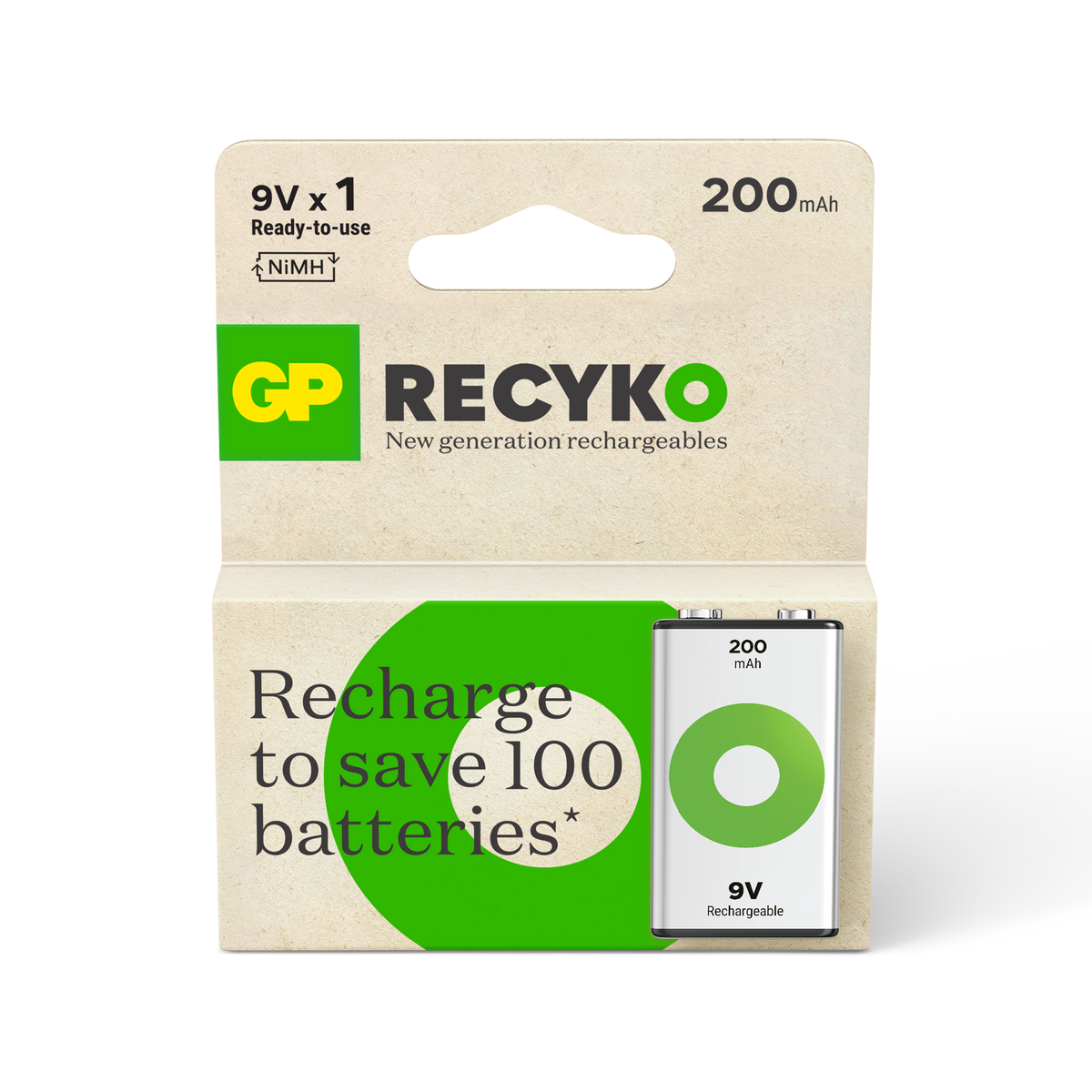 GP Recyko NiMH 200mAh 9V 1's | GP Batteries HK